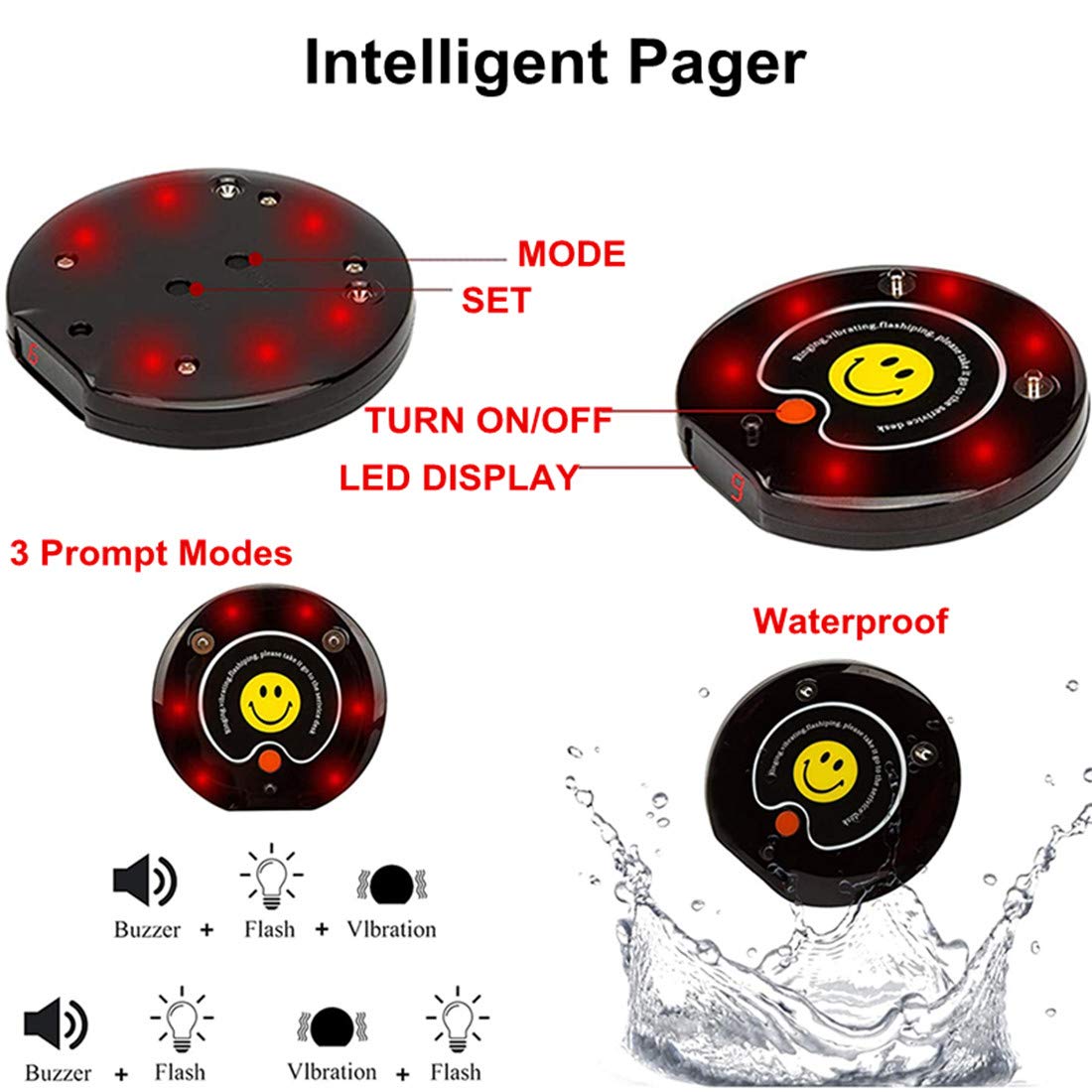 Daytech Restaurant Pager System Rechargeable Portable Paging System for ...